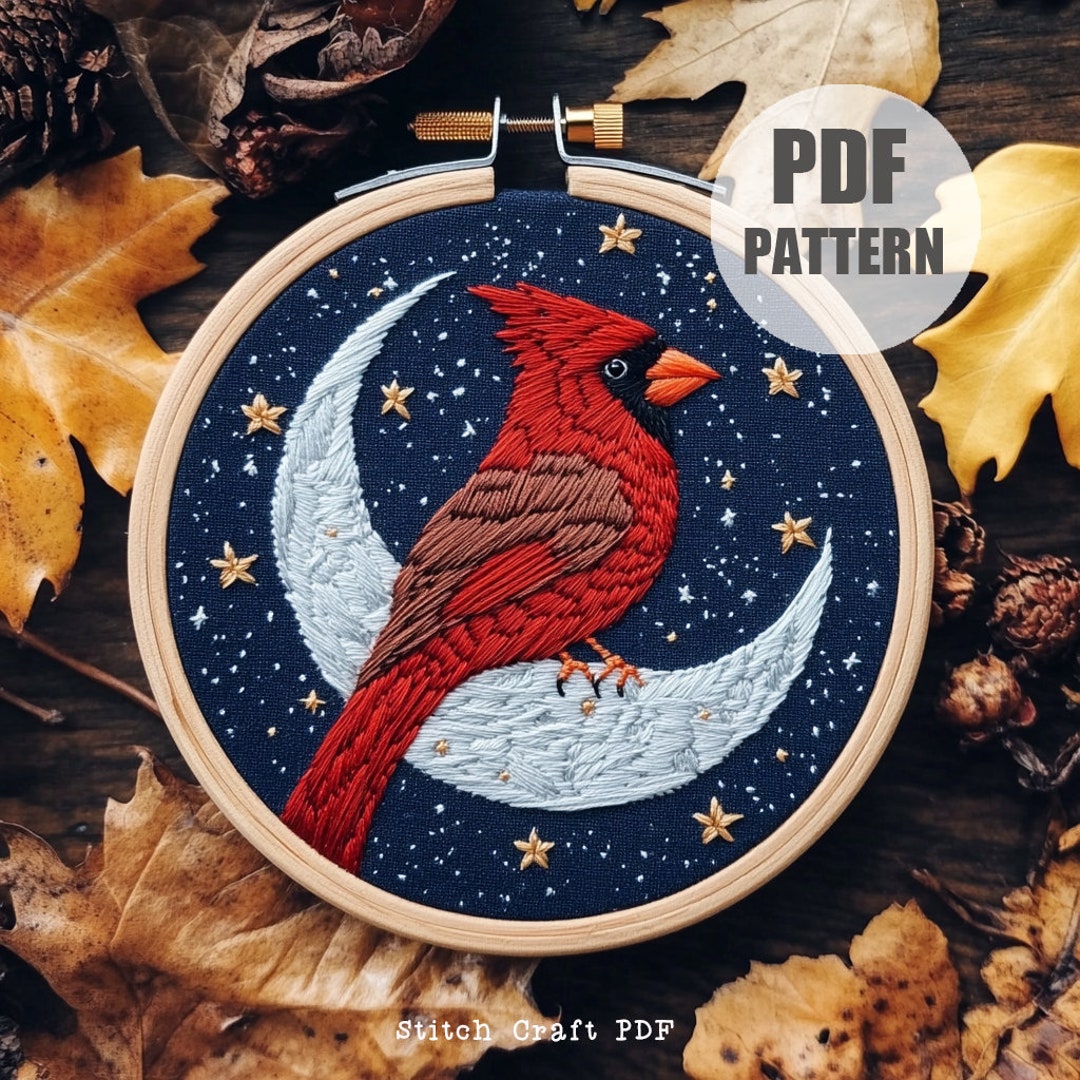Red Cardinal Hand Embroidery Pattern, Red Cardinal Pattern, Cardinal ...