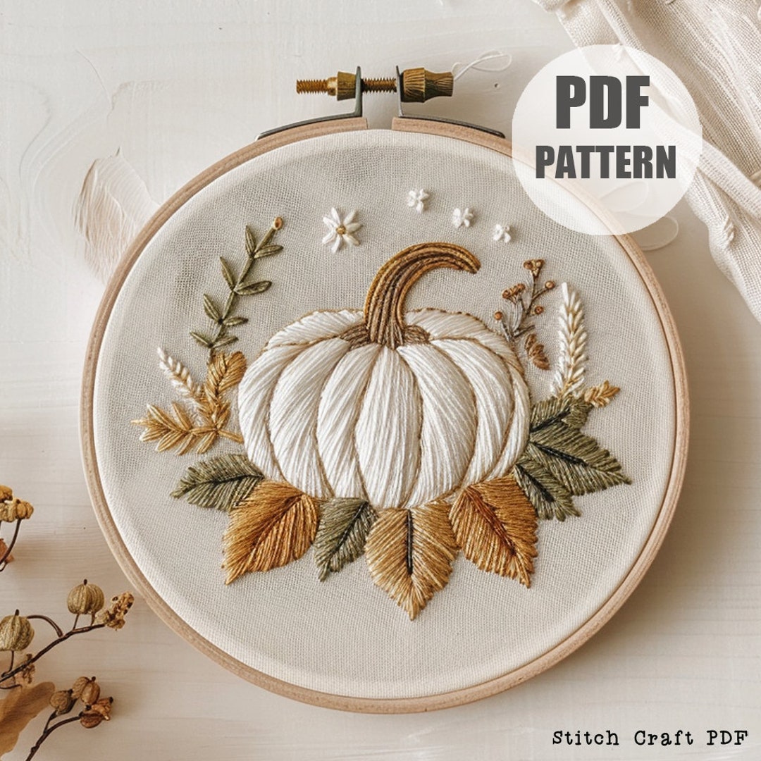 Pumpkin Among the Flowers, Hand Embroidery Pattern, Autumn Embroidery ...
