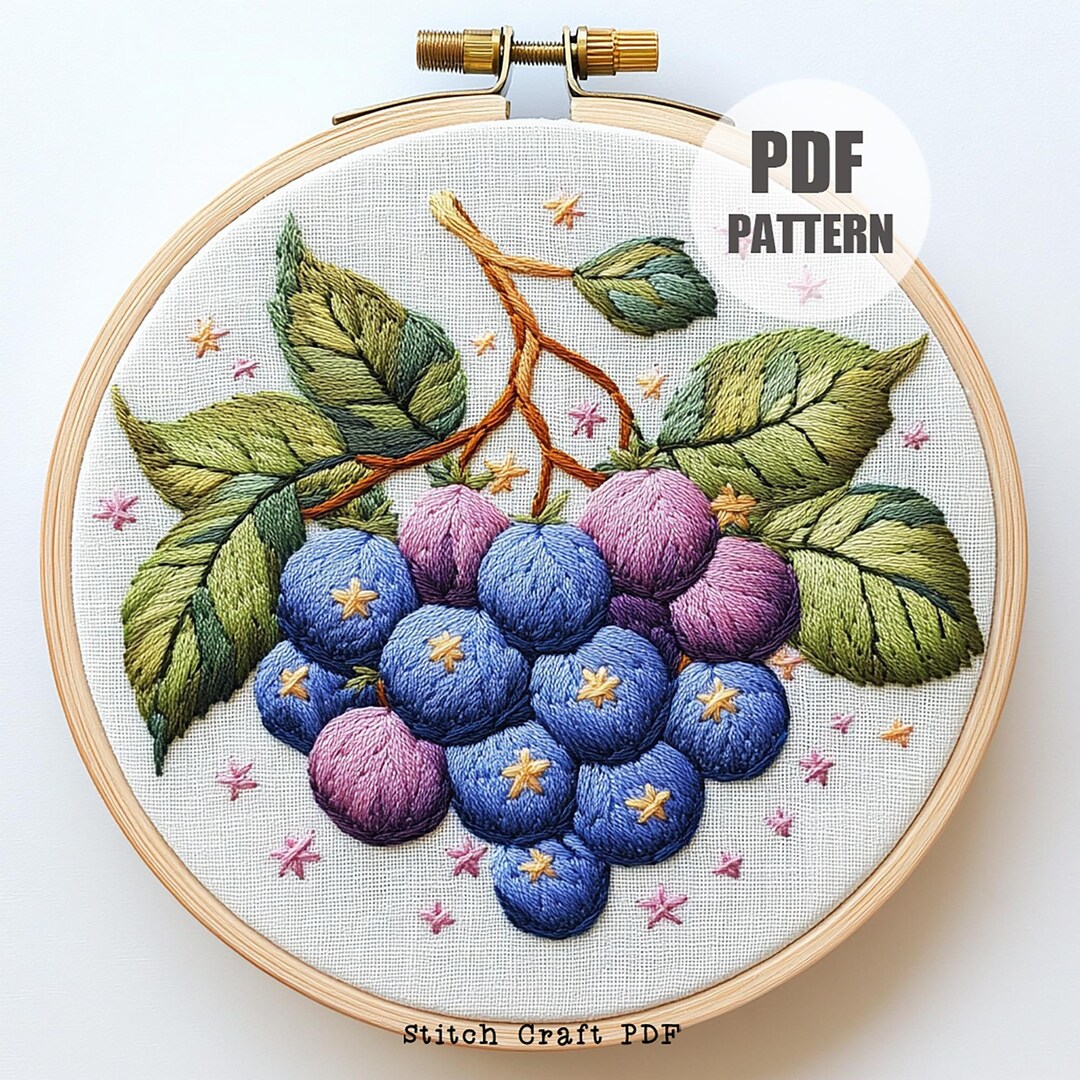 Grapes Embroidery Pattern, Grapes Pattern, Summer Embroidery, Hand ...
