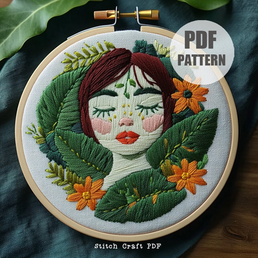 Plant Girl Embroidery Pattern PDF, Female Plant Monstera Beginner ...