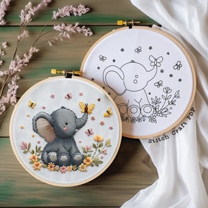 Baby Elephant Hand Embroidery, Embroidery Pattern, Elephant Embroidery ...