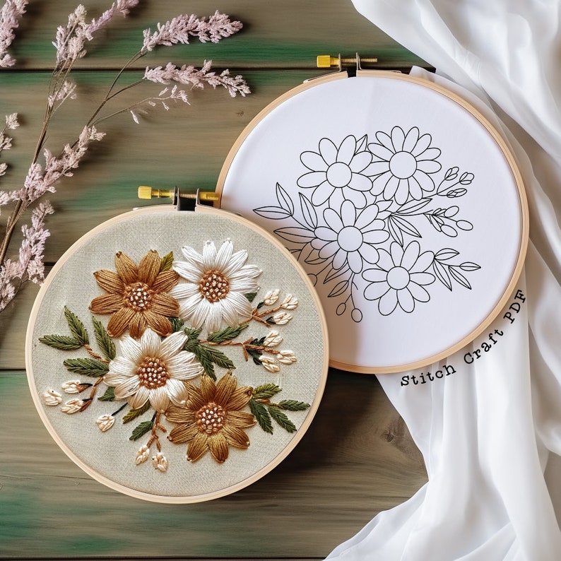 Flower Embroidery Set, DIY Embroidery Set, Embroidery Flowers, Modern ...