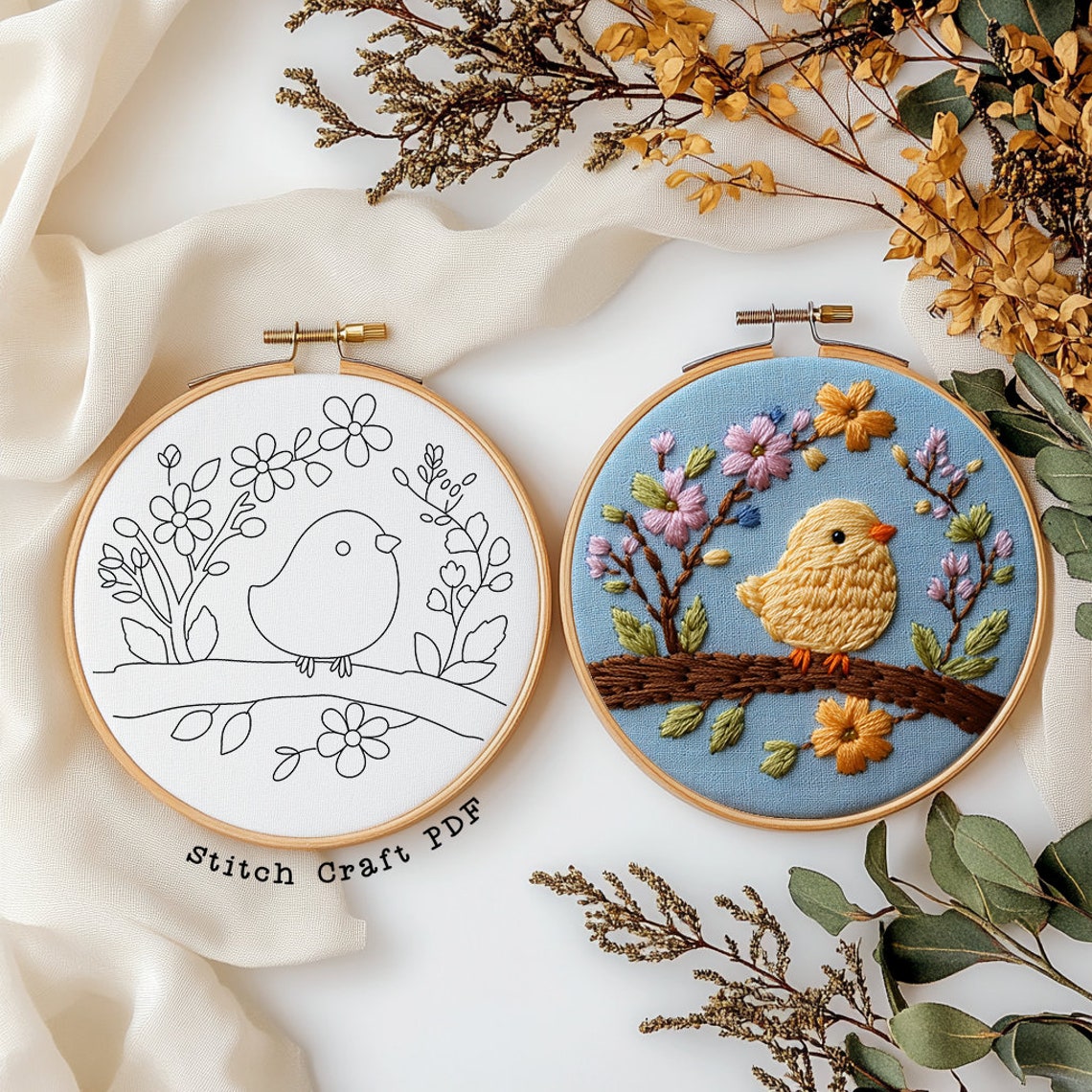Easter Chick Hand Embroidery Pattern, Baby Chick, Floral Chick ...