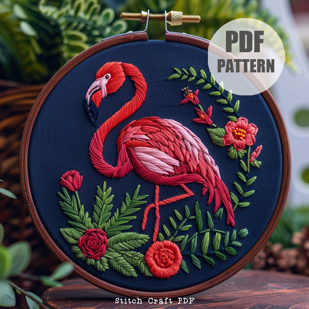 Flamingo Embroidery Pattern, Summer Embroidery Design, Beach Embroidery ...
