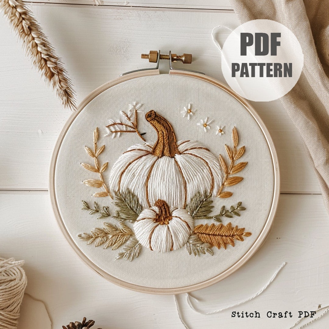 Autumn Pumpkin Embroidery, Printable Pattern, Hand Embroidery Design ...