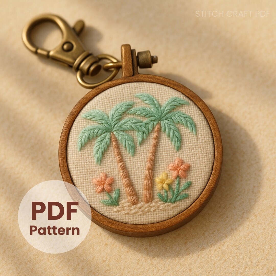 Palm Tree Keychain Embroidery Pattern: Tropical Beach Souvenir (PDF ...
