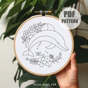 Dolphin Hand Embroidery, Dolphin Pattern, Ocean Embroidery Design, Dolphin Lover, Summer Hand ...