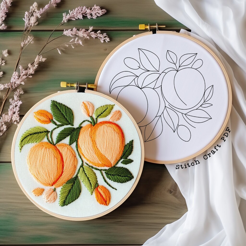 Peach Embroidery Pattern, Instant Download, Fruit Embroidery, Peach ...