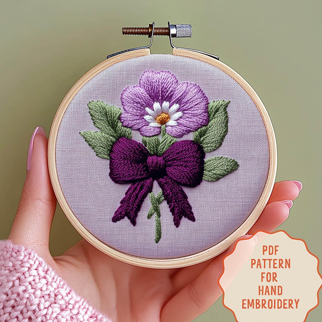 Floral Bow Hand Embroidery Pattern: Easy Stitching Design, Rustic Decor ...
