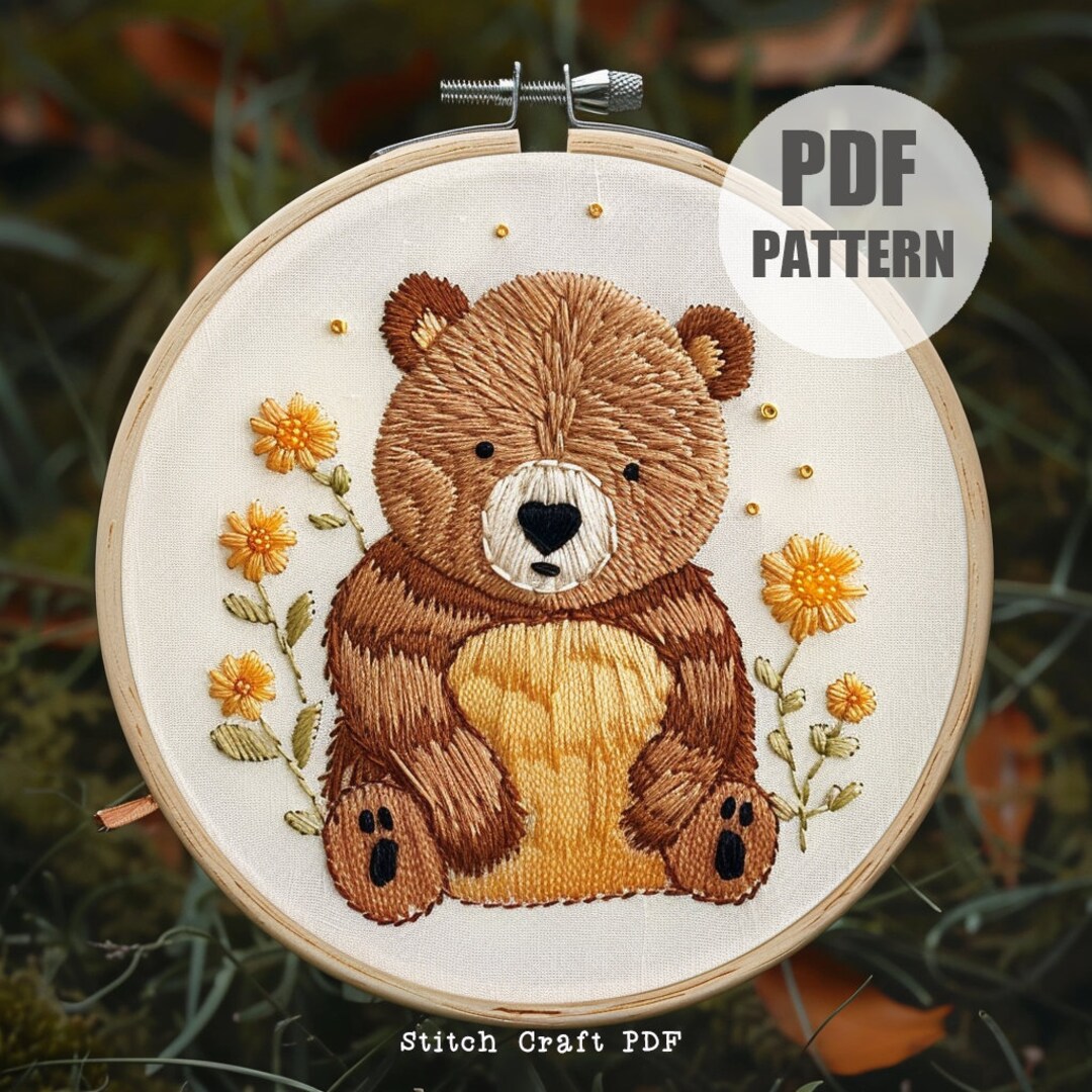 Honey Bear Embroidery Pattern, PDF Download, Animal Hand Embroidery ...