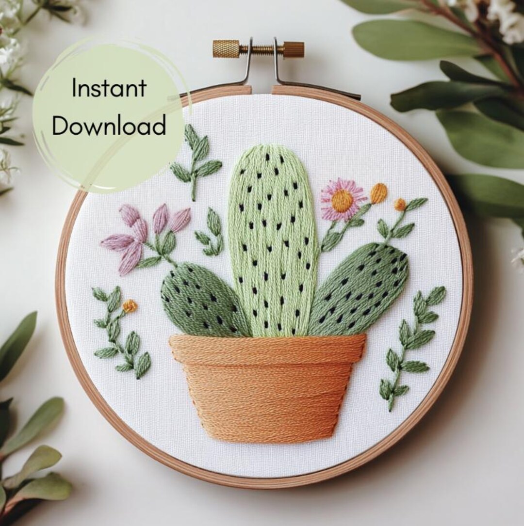Cactus Embroidery Pattern, Instant Download, Cacti Embroidery Template ...