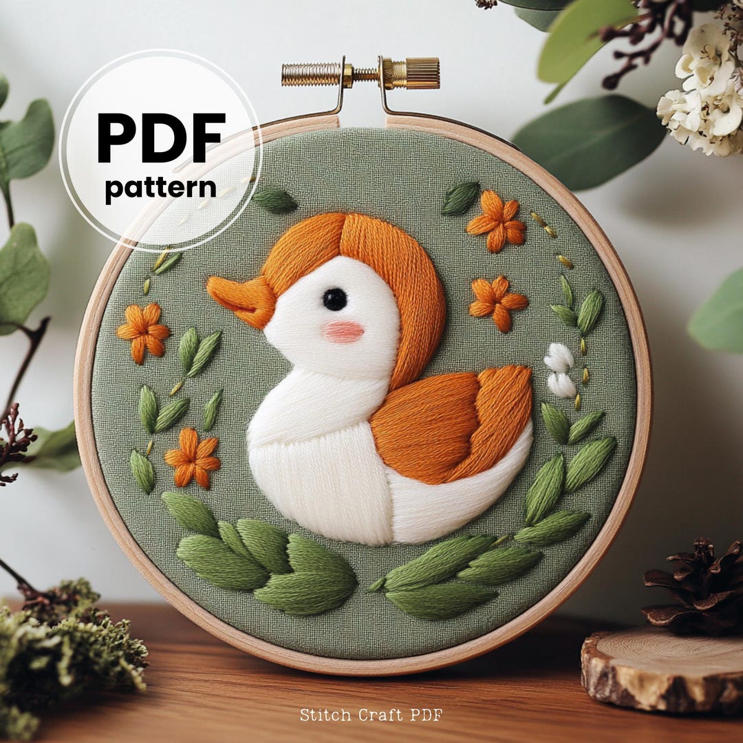 Farm Duck Hand Embroidery Pattern: Cottagecore Hoop Art, Needlework ...