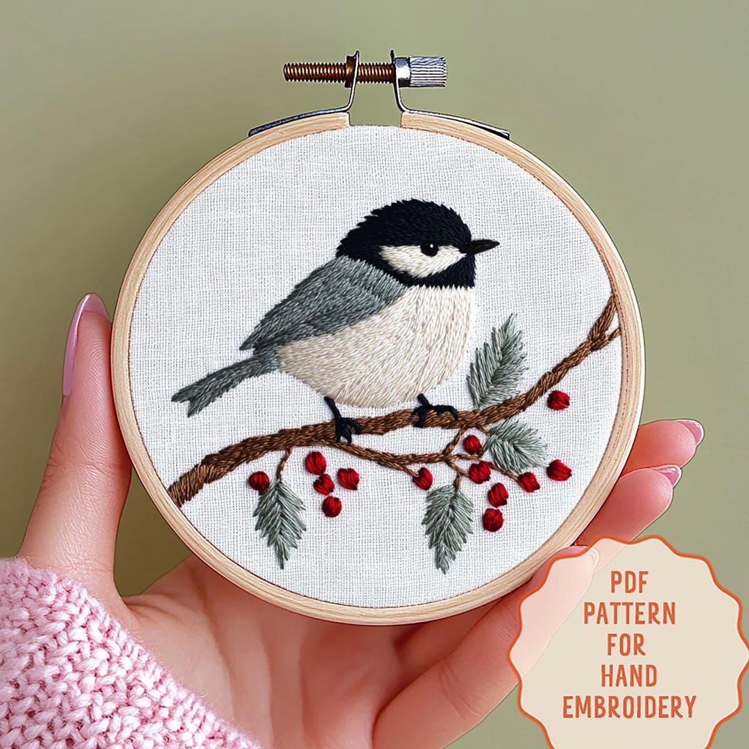 Chickadee Embroidery Pattern, Black Capped Chickadee Stitching Template ...
