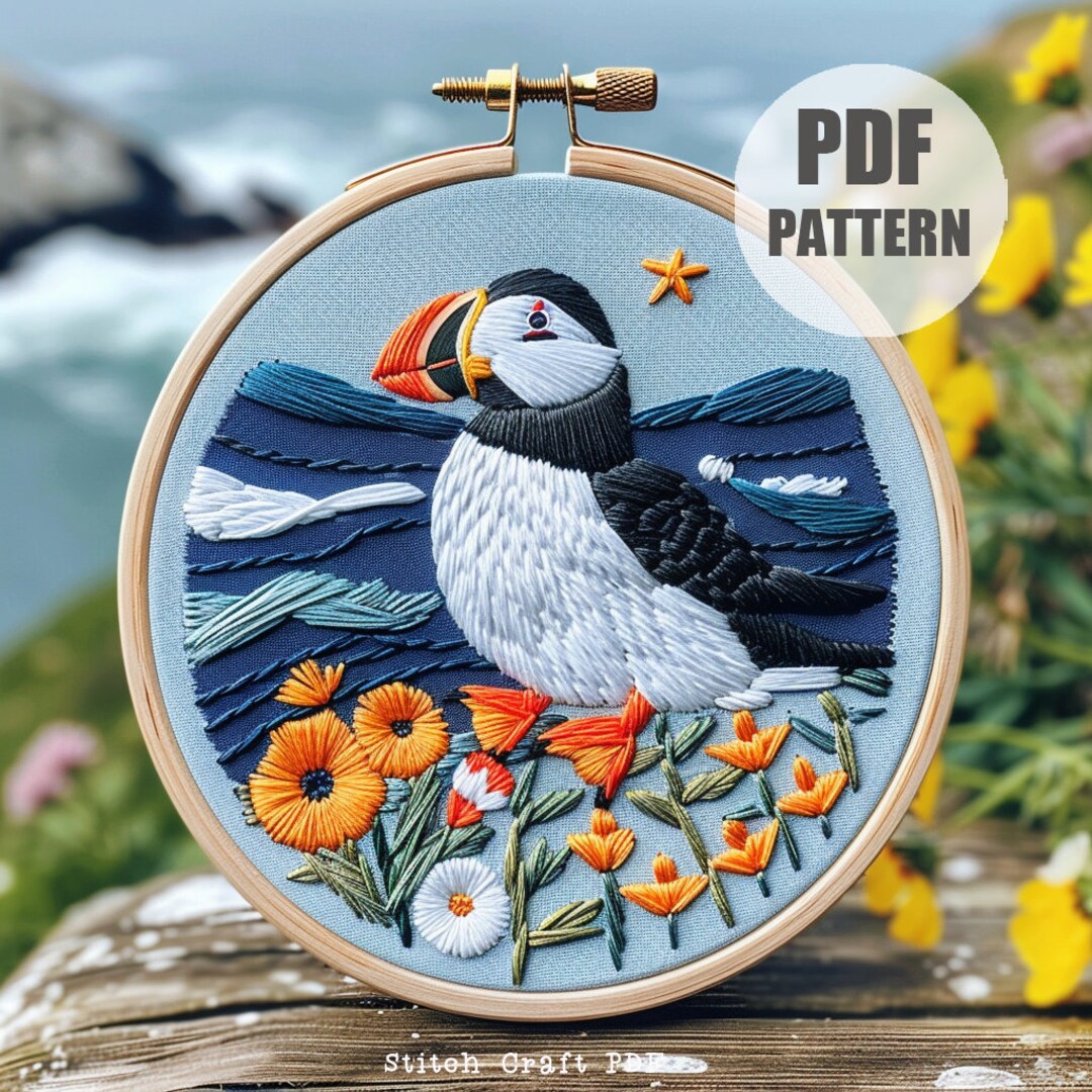 Puffin Embroidery Design: Coastal Bird, DIY Needlework (PDF Pattern) - Etsy