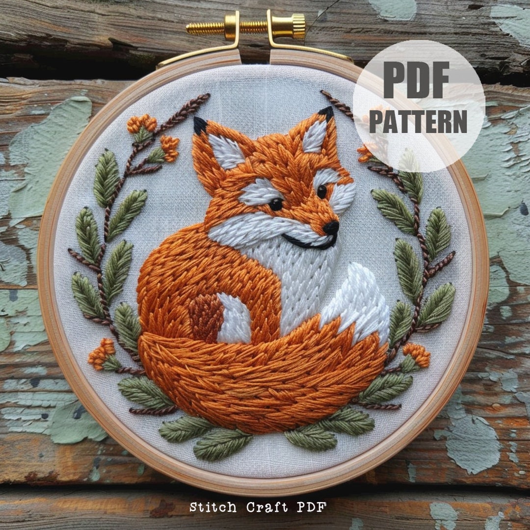 Fox Hand Embroidery, Embroidery Pattern, Fox Embroidery, Autumn PDF ...