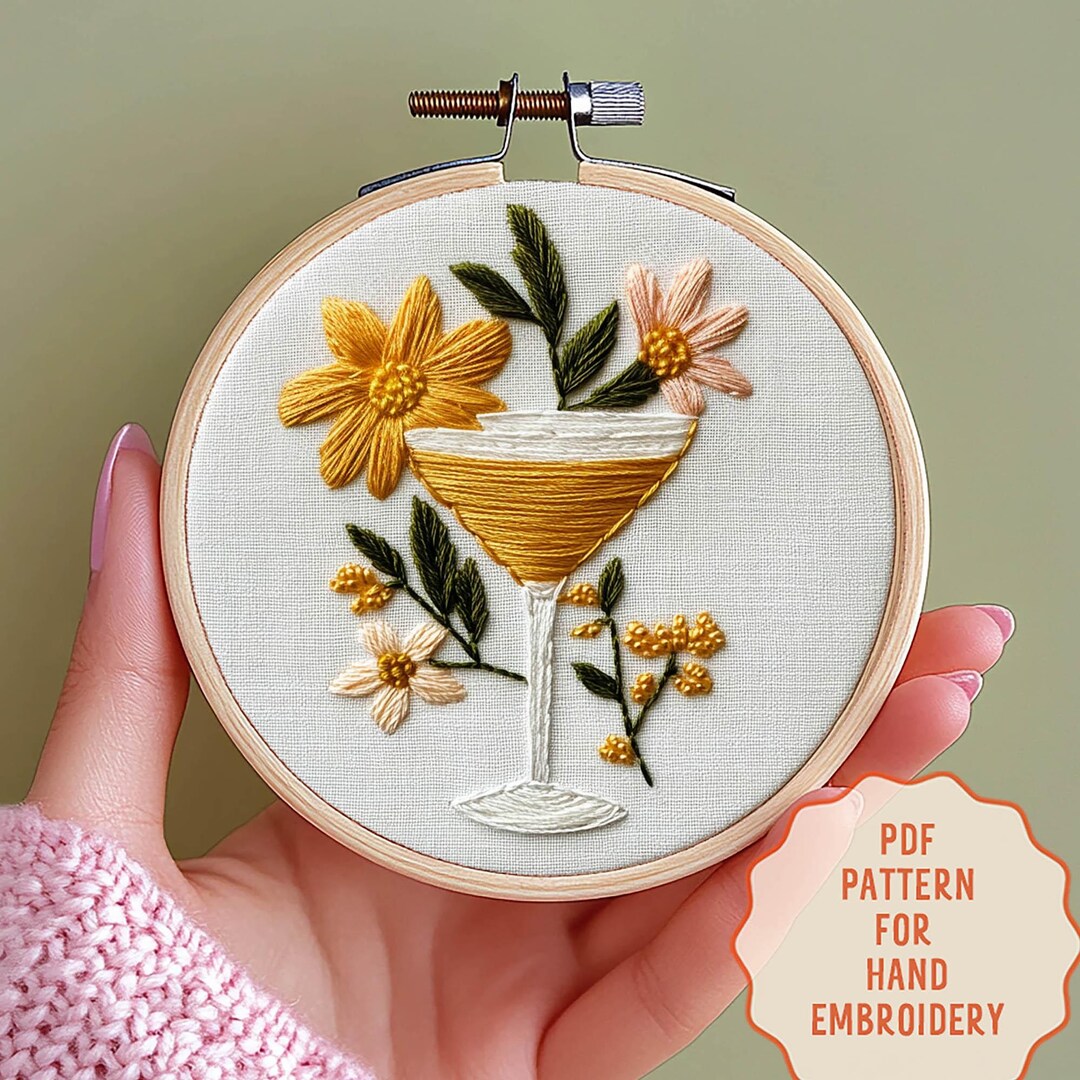 Martini Cocktail Embroidery Pattern: Beginner-friendly Bar Decor (PDF ...