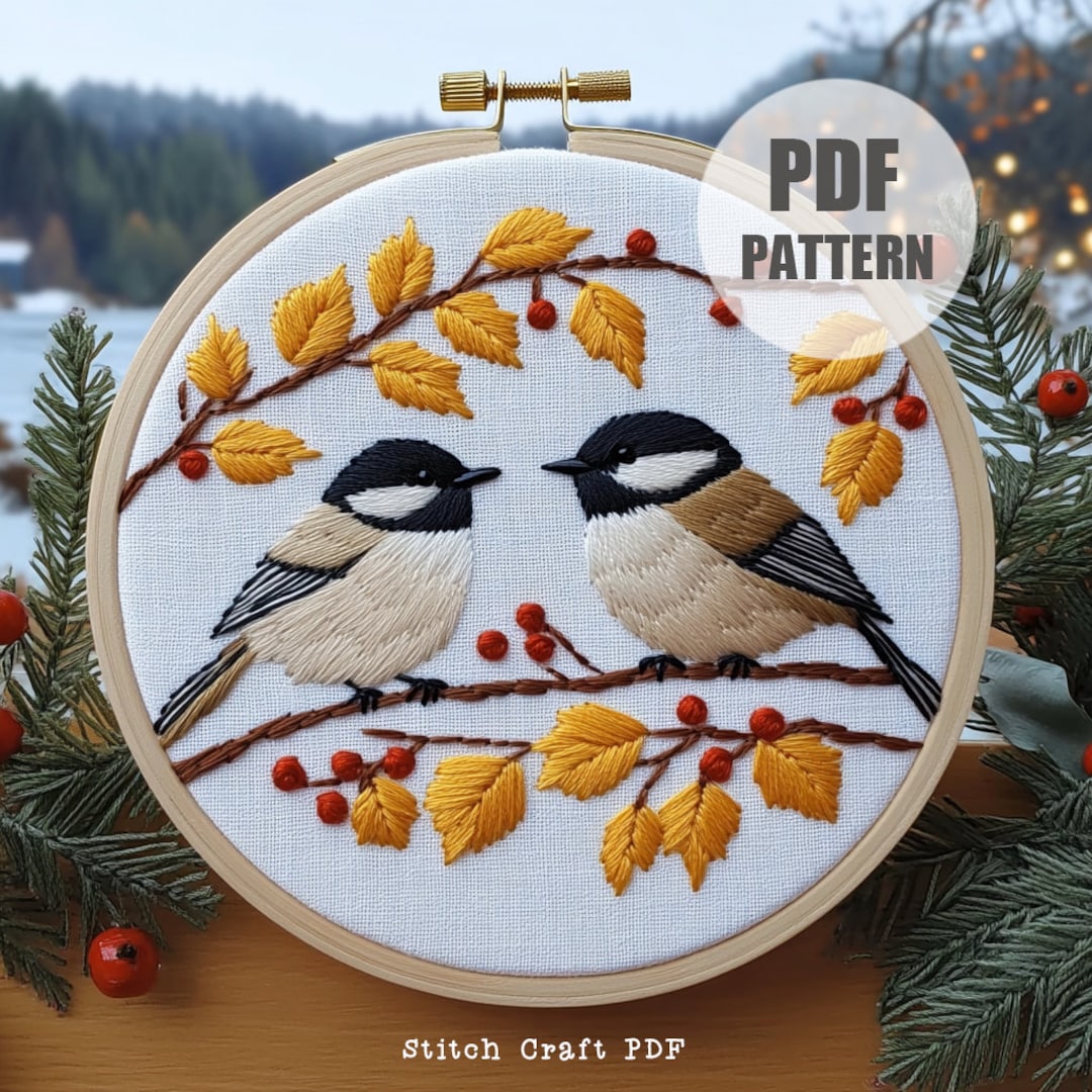 Birds and Fall Berries Embroidery Pattern, Autumn Embroidery Design ...