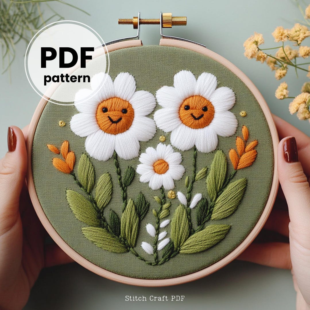 Happy Daisies Hand Embroidery Pattern: Spring Floral Design ...