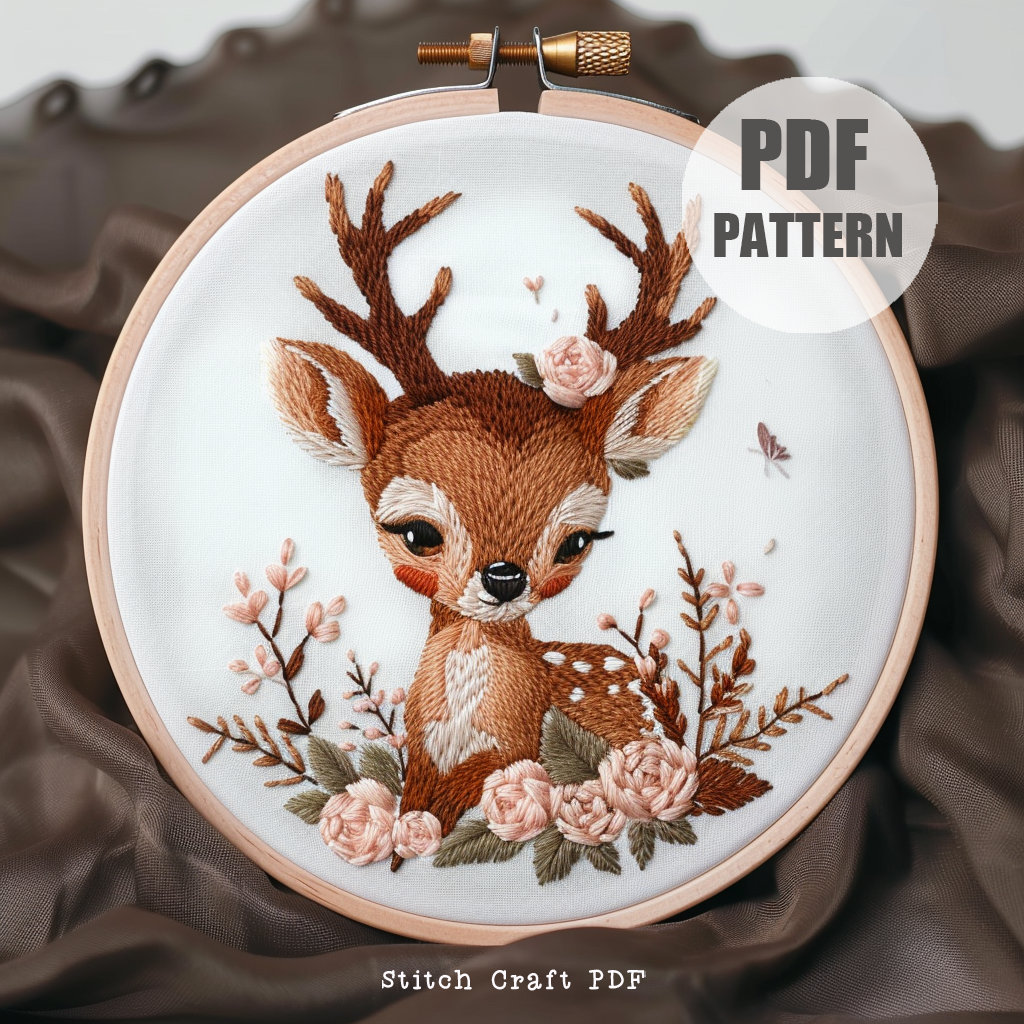 Baby Deer Hand Embroidery, Embroidery Pattern, Deer Embroidery ...