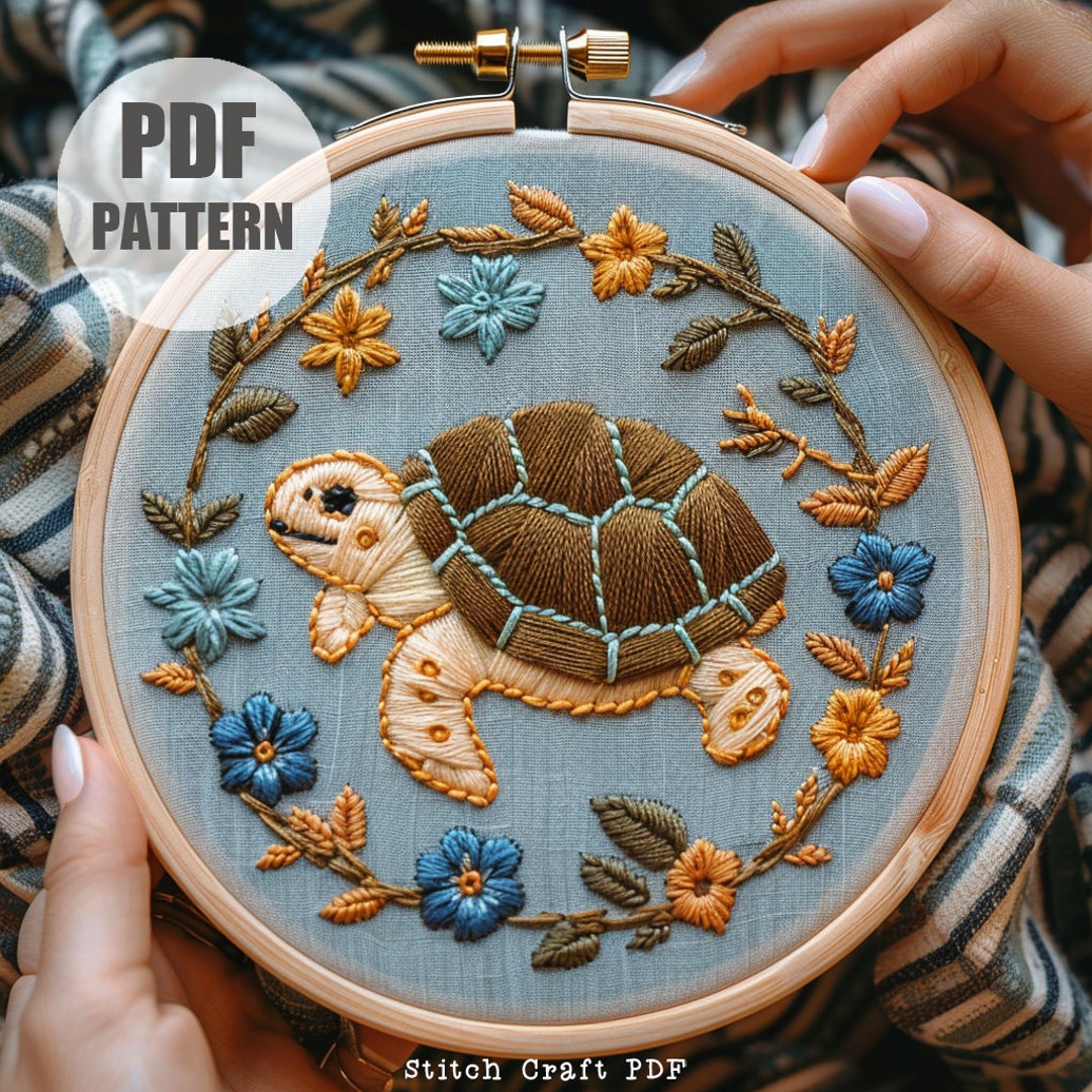 Turtle Hand Embroidery, Embroidery Pattern, Turtle Embroidery, Turtle ...