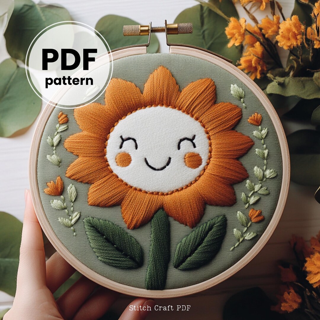 Sunflower Embroidery Pattern, Easy Floral Embroidery Pattern, Beginner ...