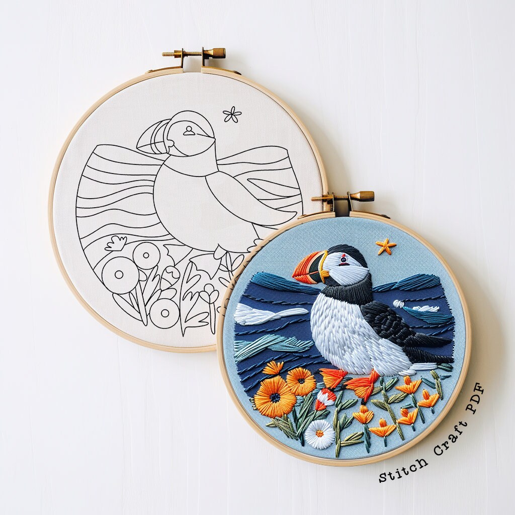 Puffin Embroidery Design: Coastal Bird, DIY Needlework (PDF Pattern) - Etsy