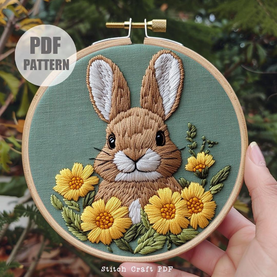 Floral Bunny Hand Embroidery Pattern: Easter Rabbit Design, Needlework ...