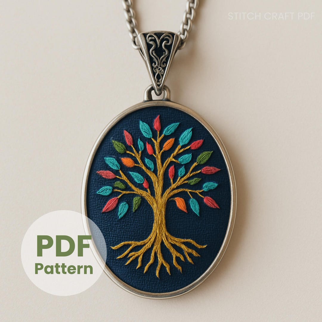 Tree of Life Embroidery Pattern: Colorful Pendant Necklace Art (PDF ...