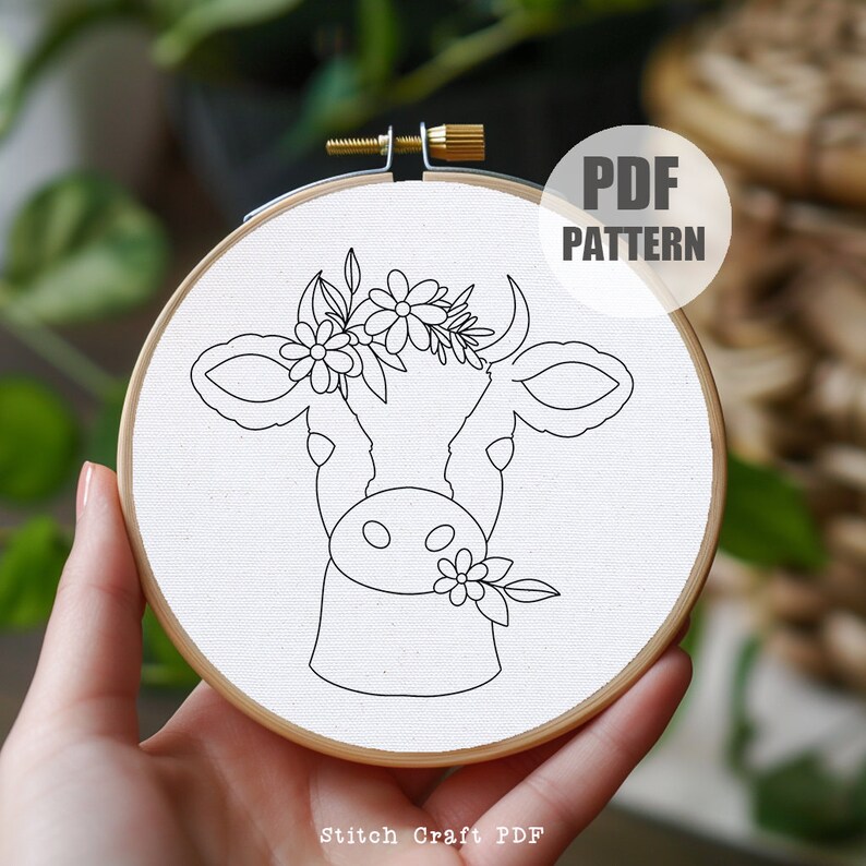 Floral Cow Embroidery Pattern, Modern Farm Decor (PDF Pattern) - Etsy
