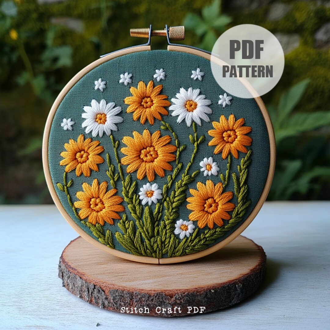 Daisies Embroidery Pattern: Modern Floral Design, Hoop Art (PDF) - Etsy
