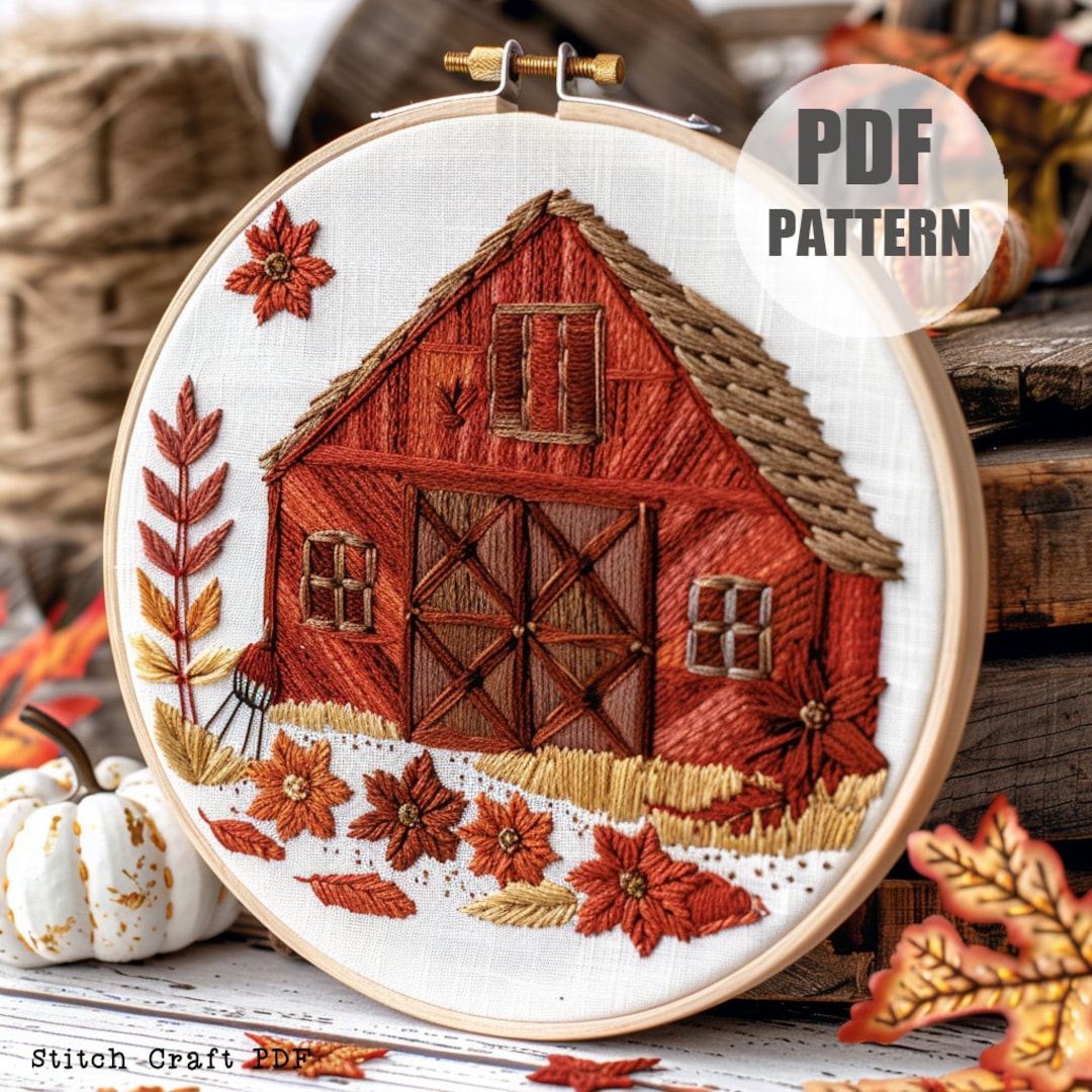 Red Barn Hand Embroidery Pattern, Farmhouse Decor, Farm Life Embroidery ...