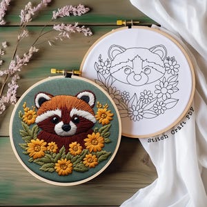 Red Panda Hand Embroidery Pattern, Nursery Embroidery Racoon Embroidery ...