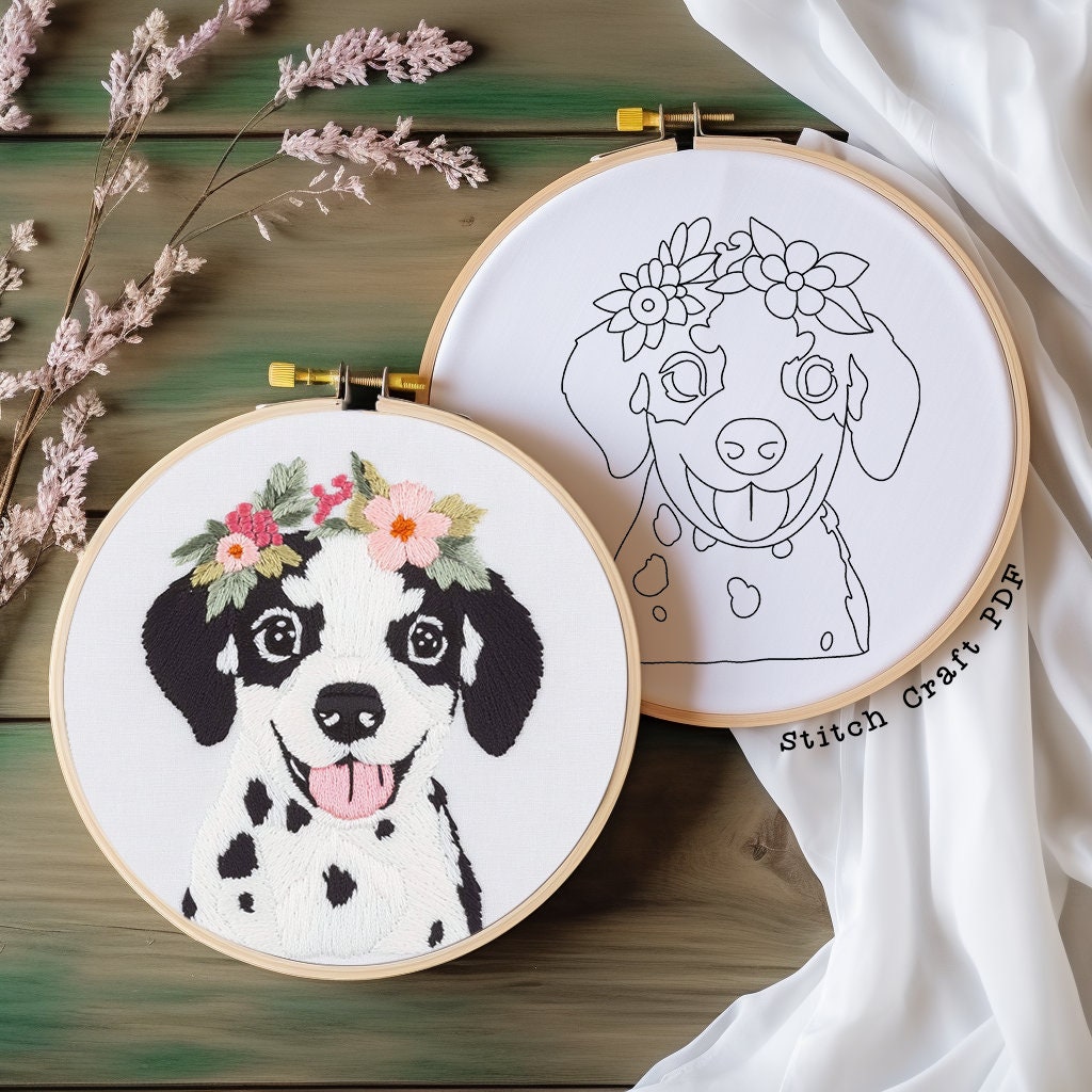 Floral Dalmatian Embroidery Pattern, Cute Dog Embroidery, Dog Lover ...