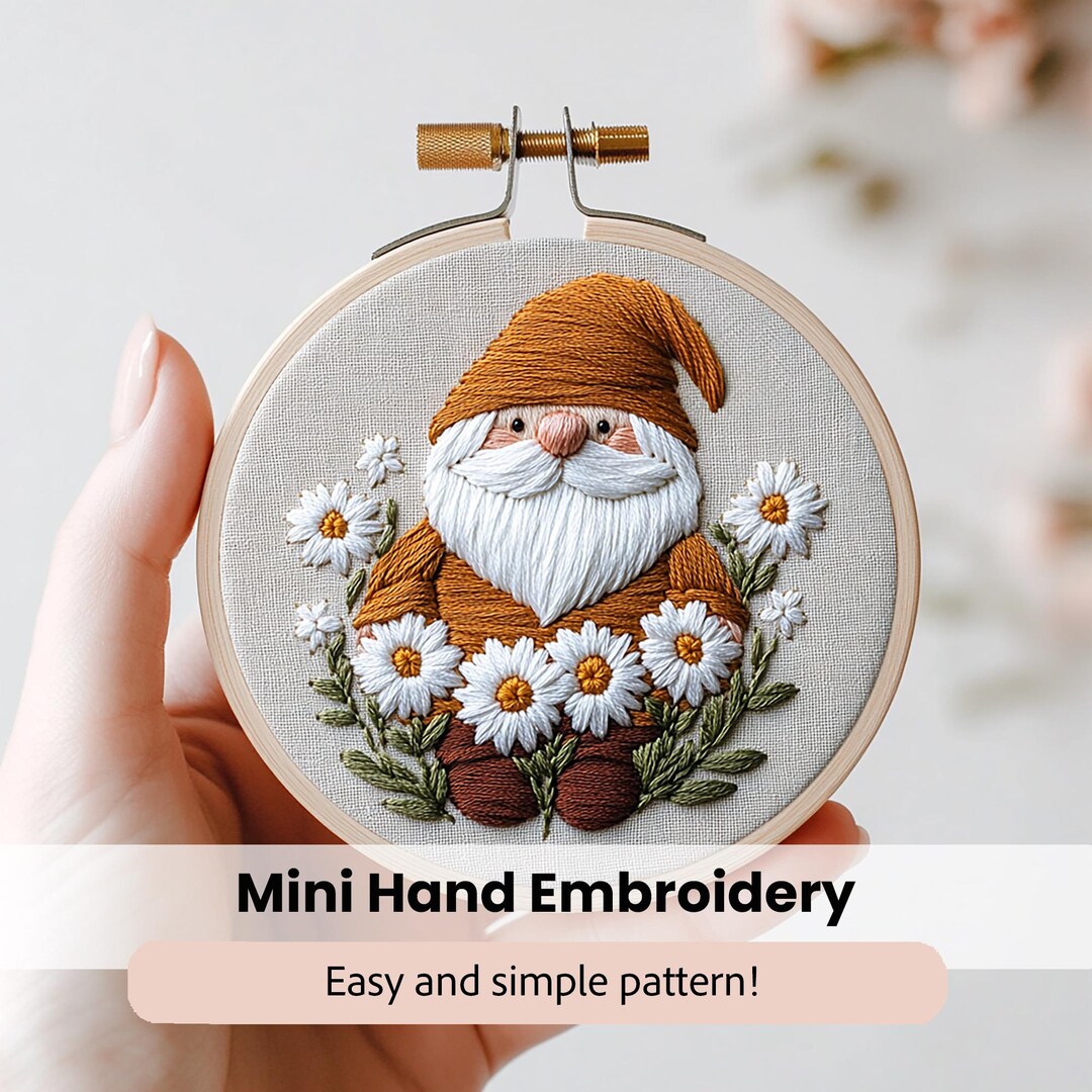 Playful Gnome Embroidery Pattern, Cheerful Gnome Hand Embroidery ...