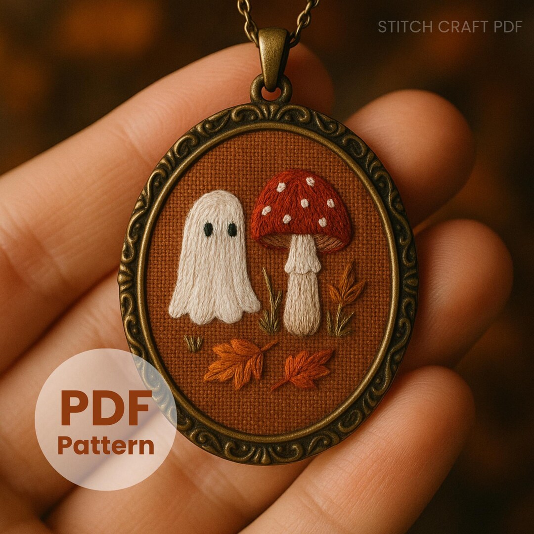 Ghost & Toadstool Embroidery Pattern: Halloween Pendant (PDF Download ...