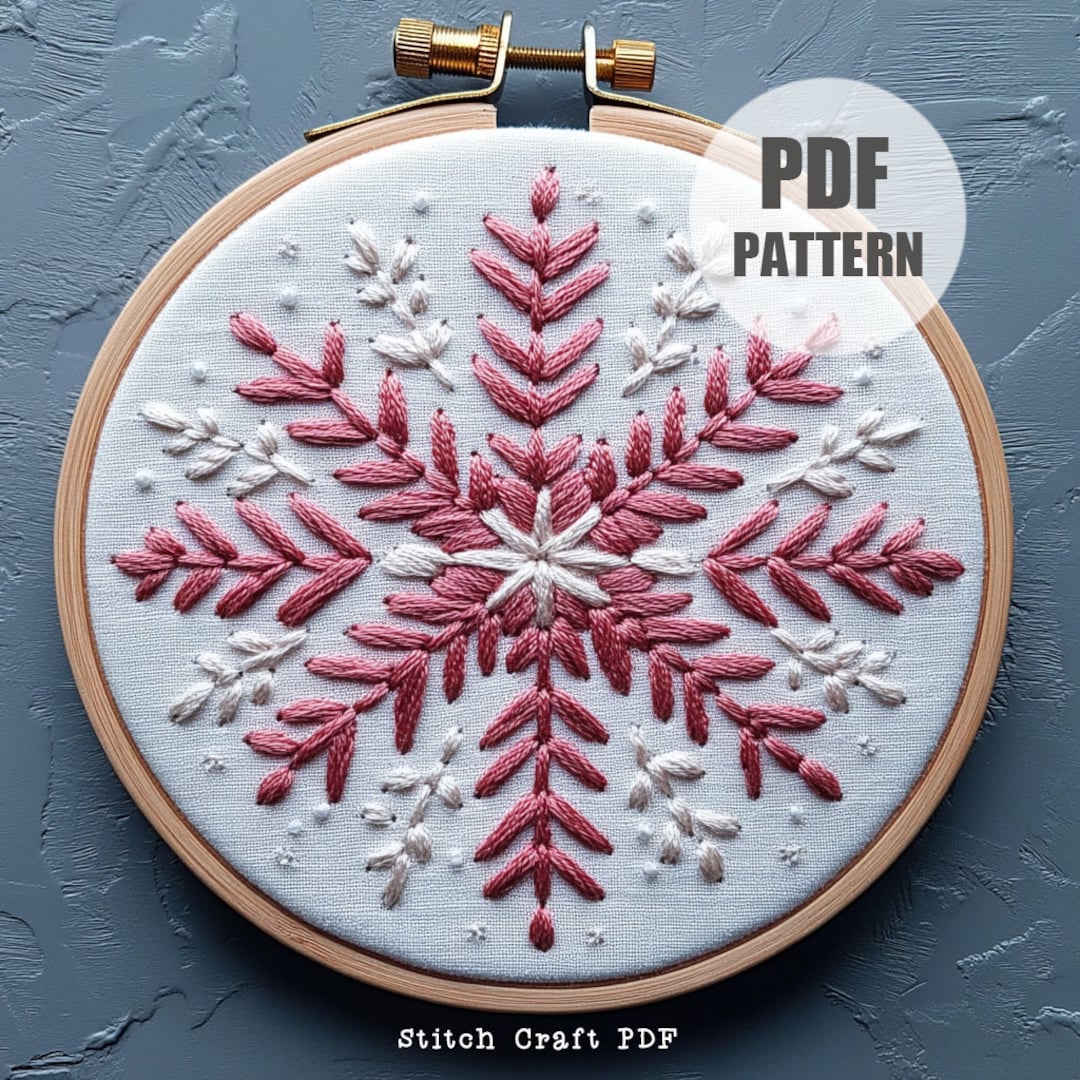 Snowflake Hand Embroidery Pattern: Winter Christmas Ornament, Easy ...