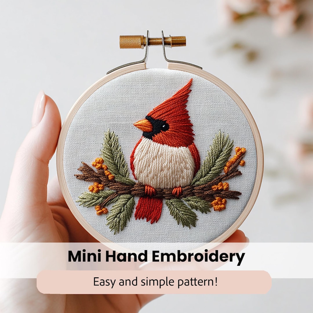 Little Cardinal Bird Embroidery Template, Cute Stitching Pattern, Fast ...