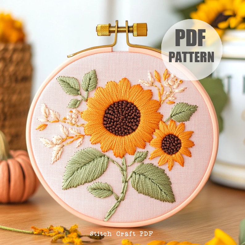 Sunflower Embroidery Pattern, Floral Embroidery Pattern, Beginner ...