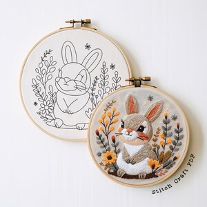 Autumn Bunny Hand Embroidery Pattern, Woodland Bunny Embroidery, Easter ...