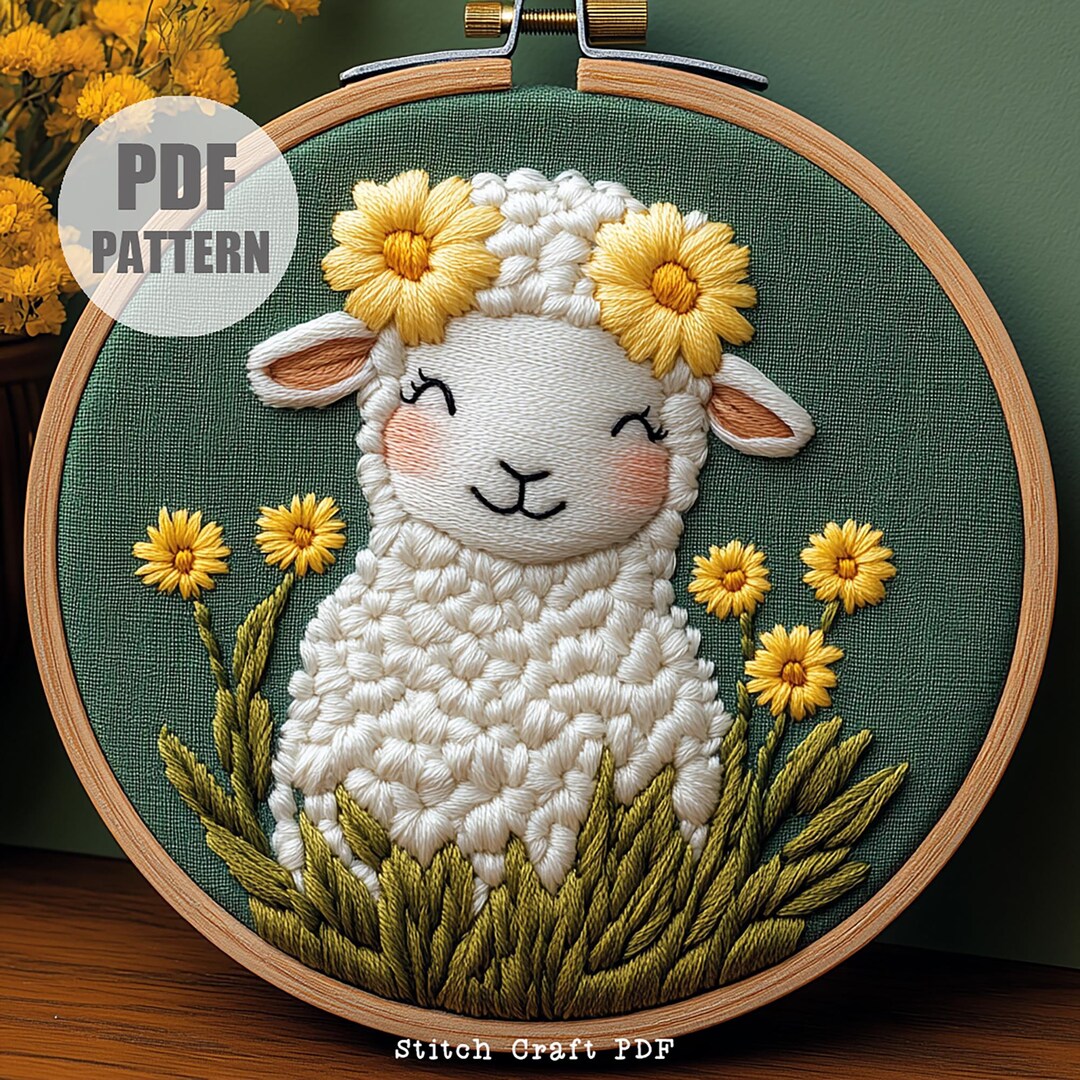 Sheep Hand Embroidery Pattern, Instant Download, Beginner Embroidery ...