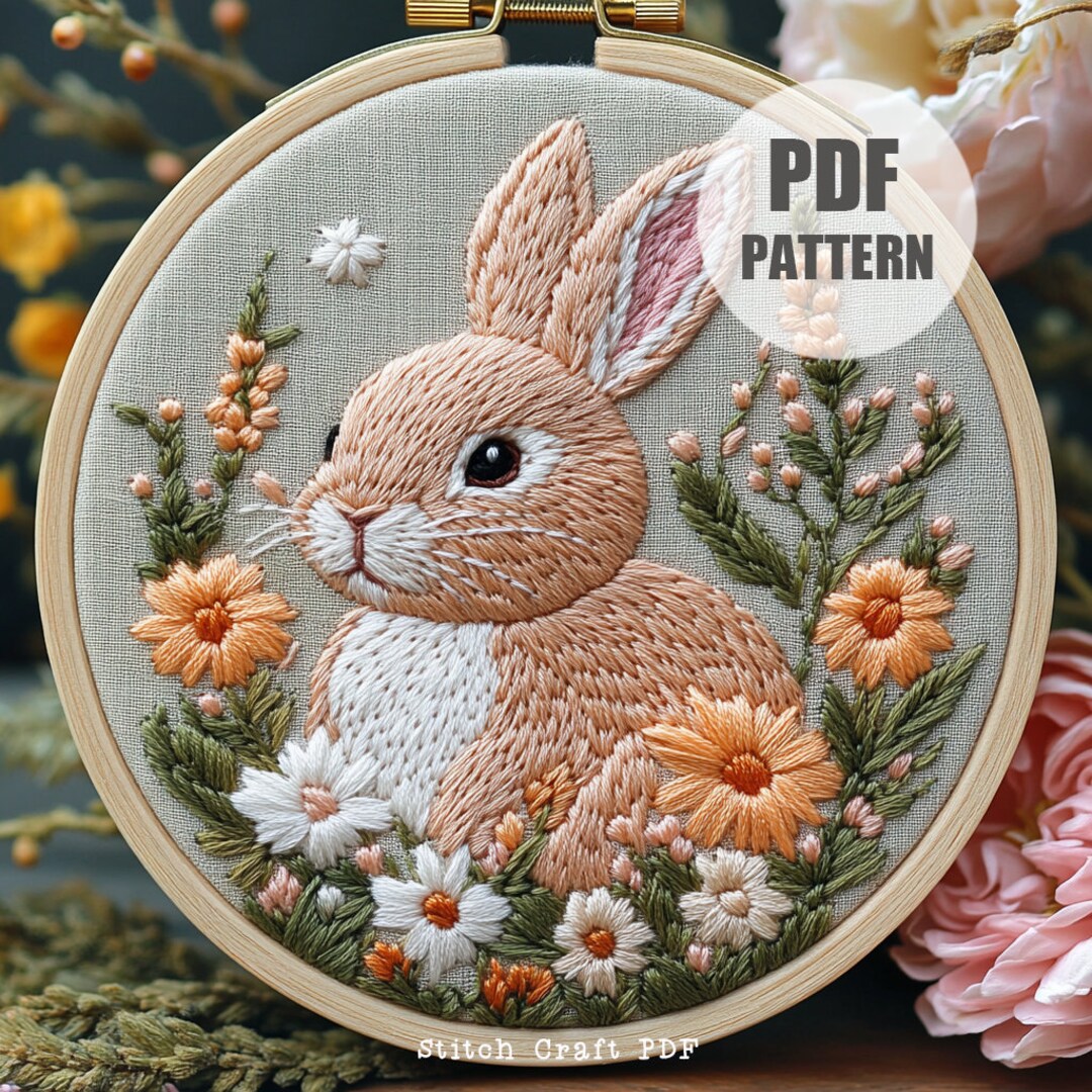 Hoppy Easter Bunny, Beginner Embroidery, Embroidery Pattern, DIY Embroidery, Hand Embroidery ...