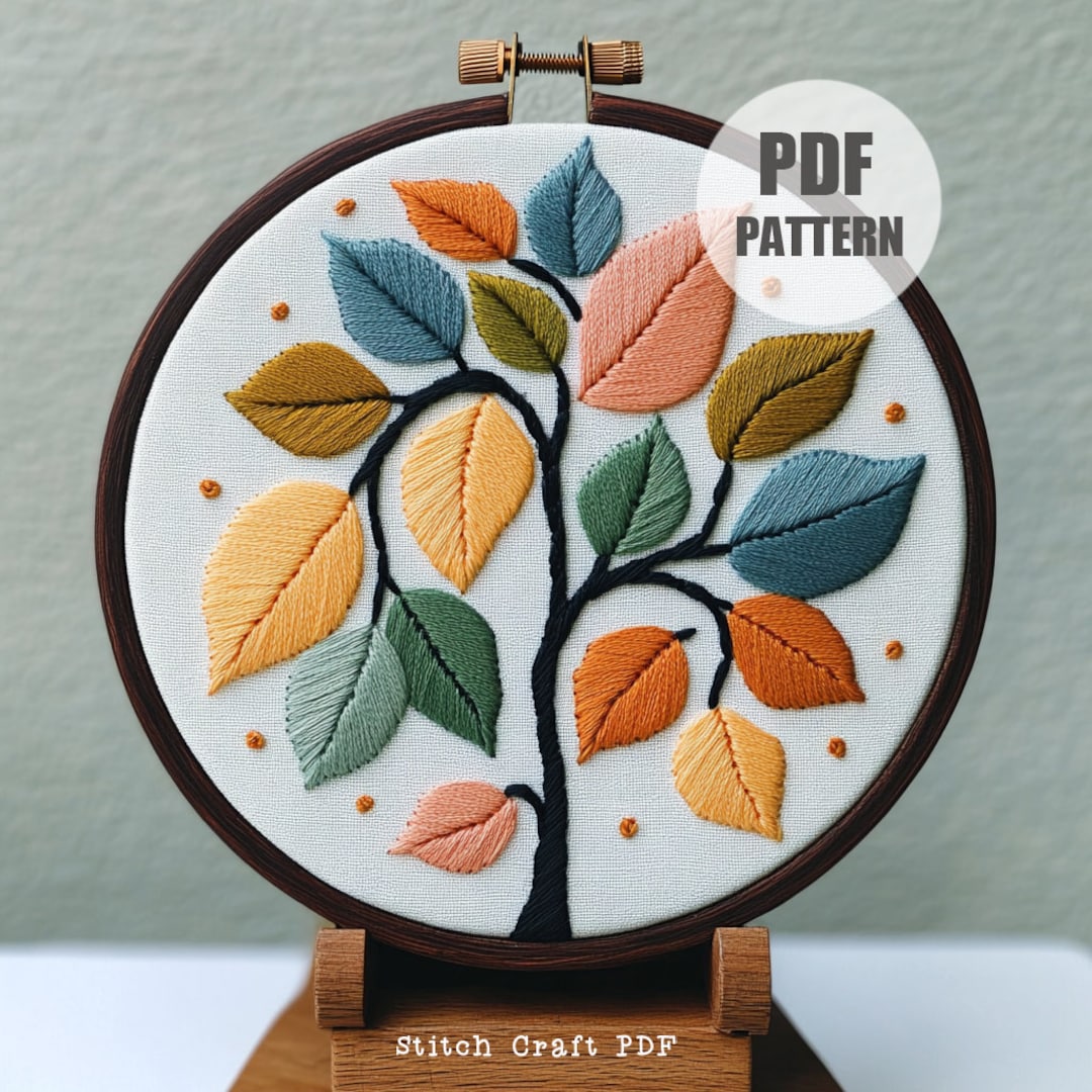 Colorful Leaves Embroidery Pattern, Autumn Hand Embroidery, Instant ...