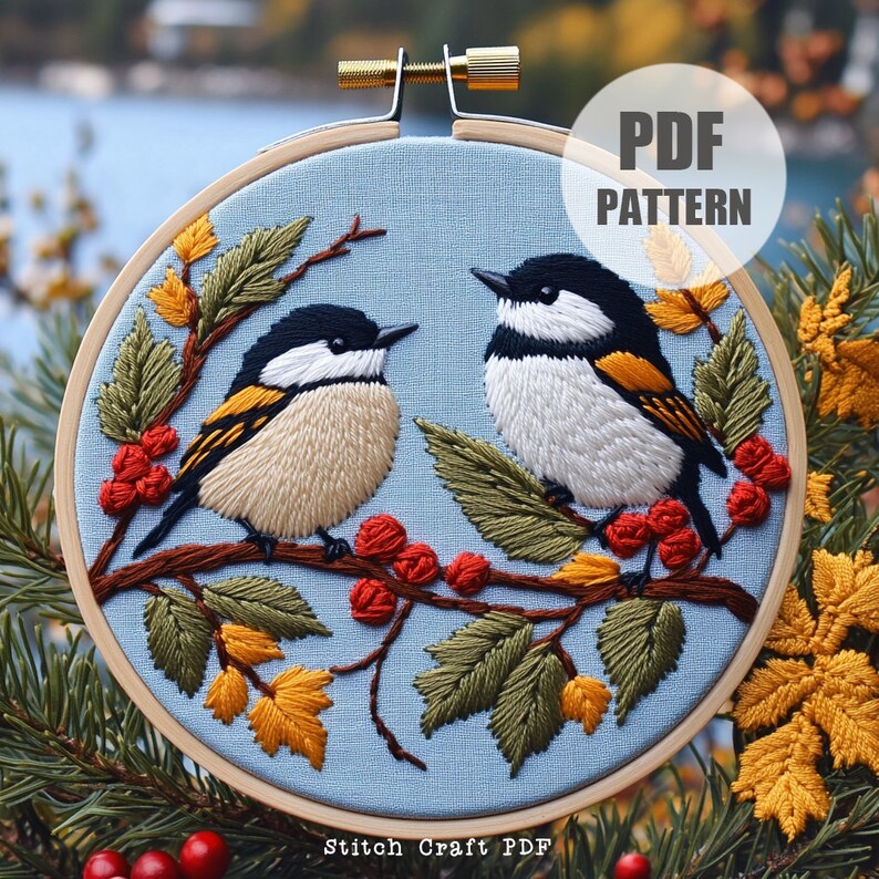 Chickadee Embroidery Pattern | Winter Birds Hoop Art, Slow Stitching ...