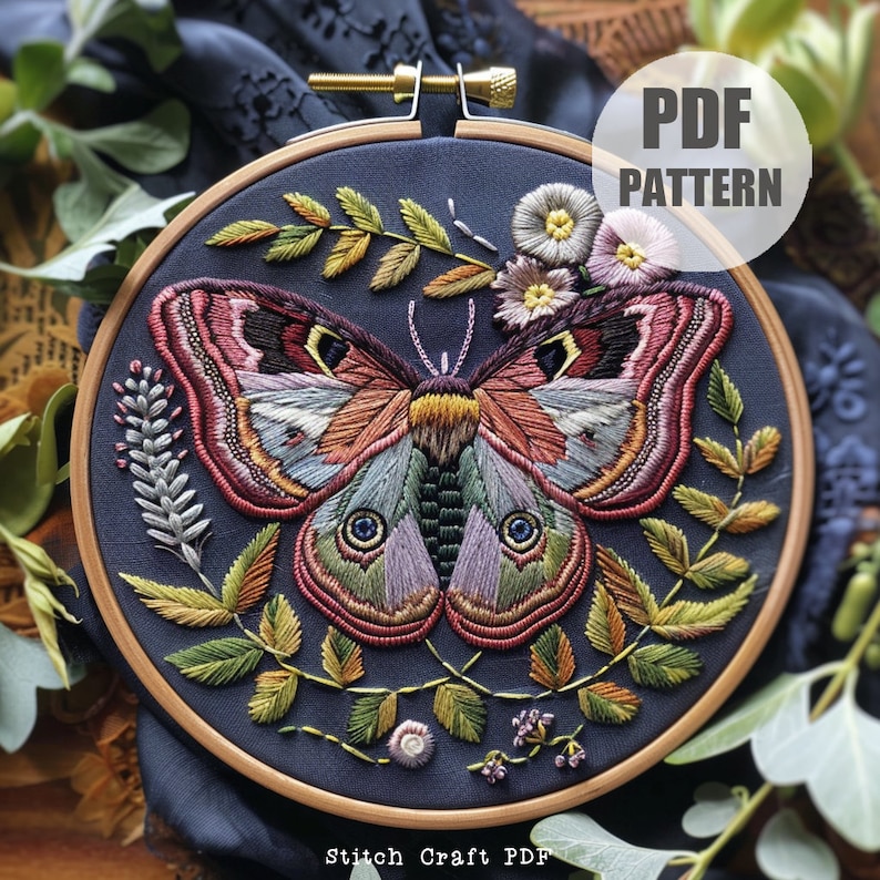 Aesthetic Moth Embroidery Pattern, Ornamental Embroidery Whimsical ...