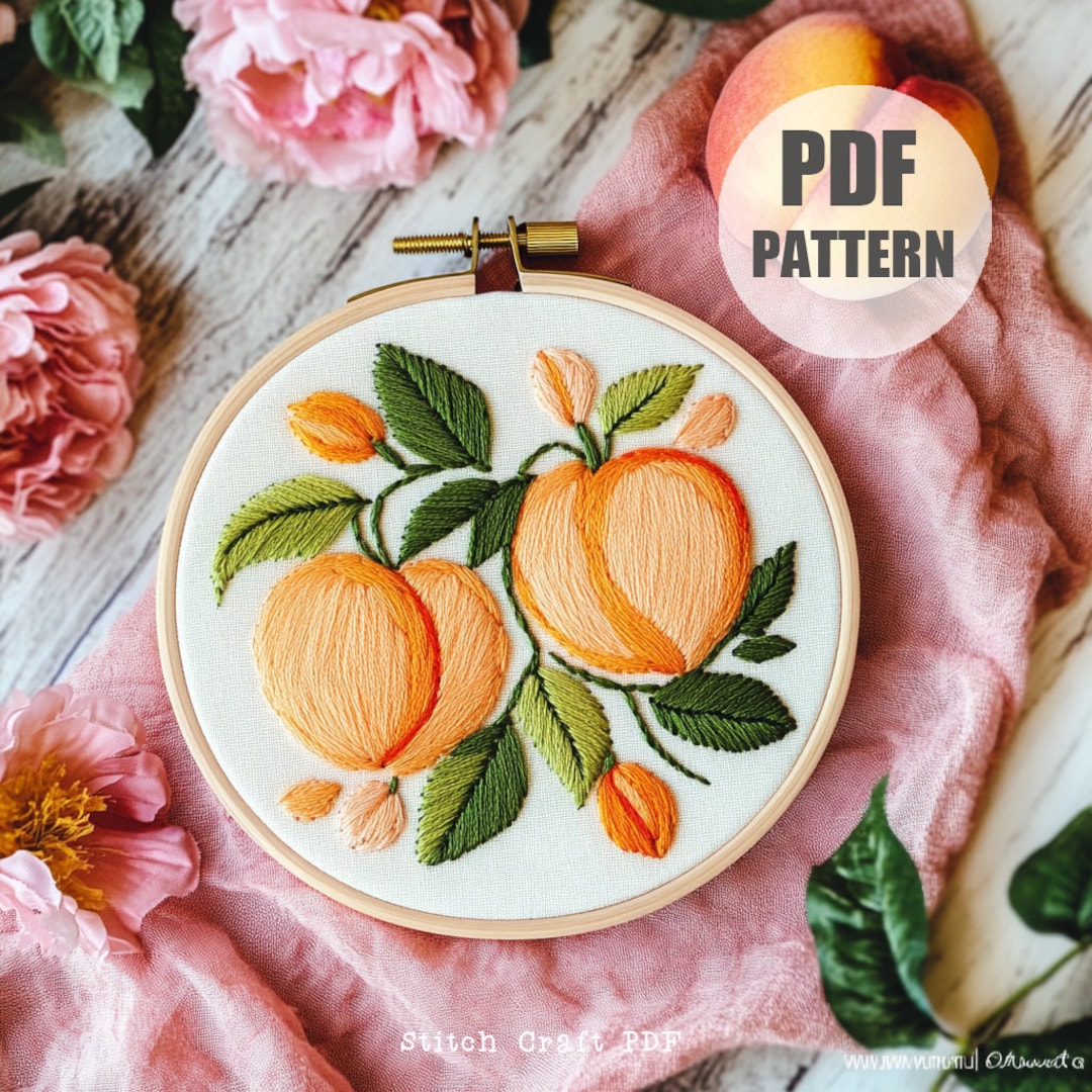 Peach Embroidery Pattern, Instant Download, Fruit Embroidery, Peach ...