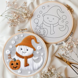 Cute Ghost Hand Embroidery Pattern, Ghost Design, Pumpkin Embroidery ...