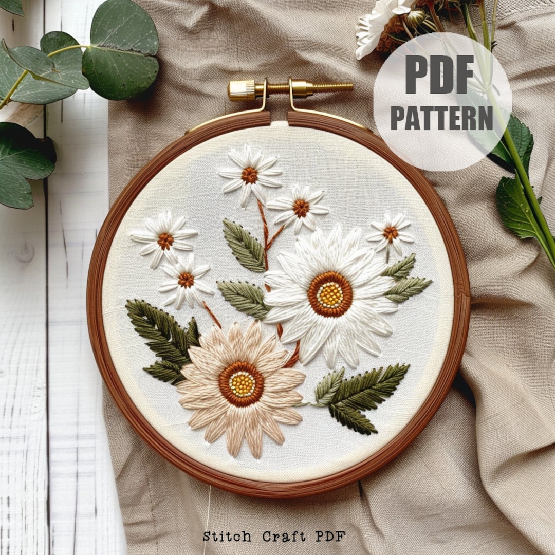 Floral Hand Embroidery Pattern, Daisy Design (PDF Pattern) - Etsy