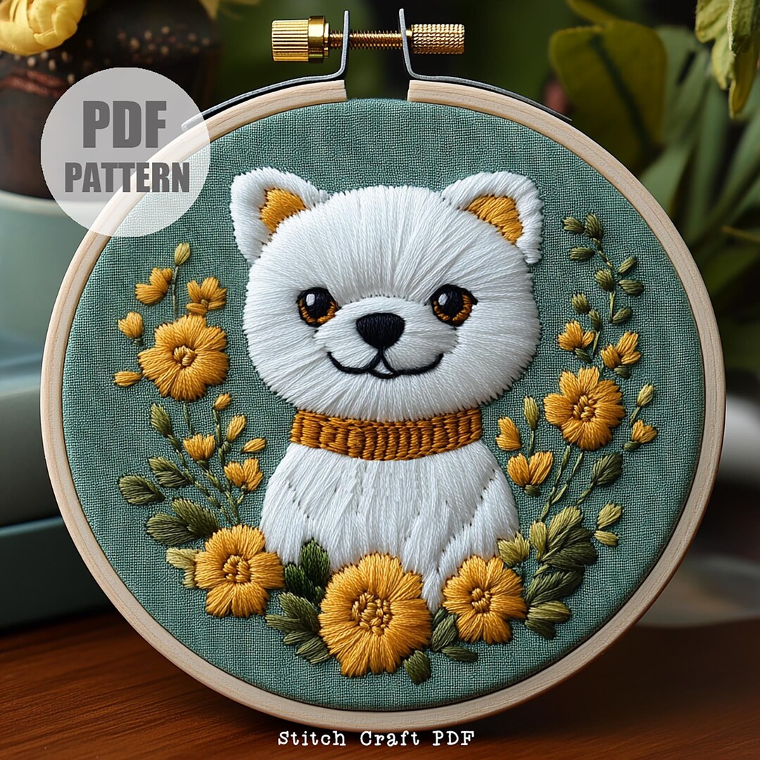 Floral Dog Embroidery Pattern: DIY Spring Crafts, Handmade Art (PDF ...