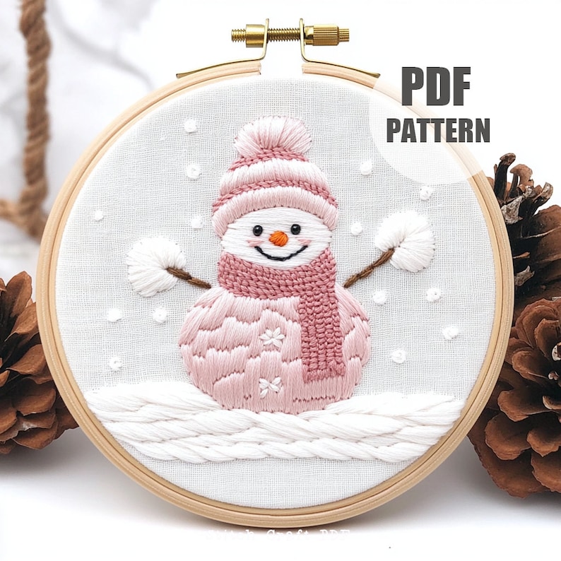 Snowman Hand Embroidery Pattern, Instant Download, Beginner Embroidery ...