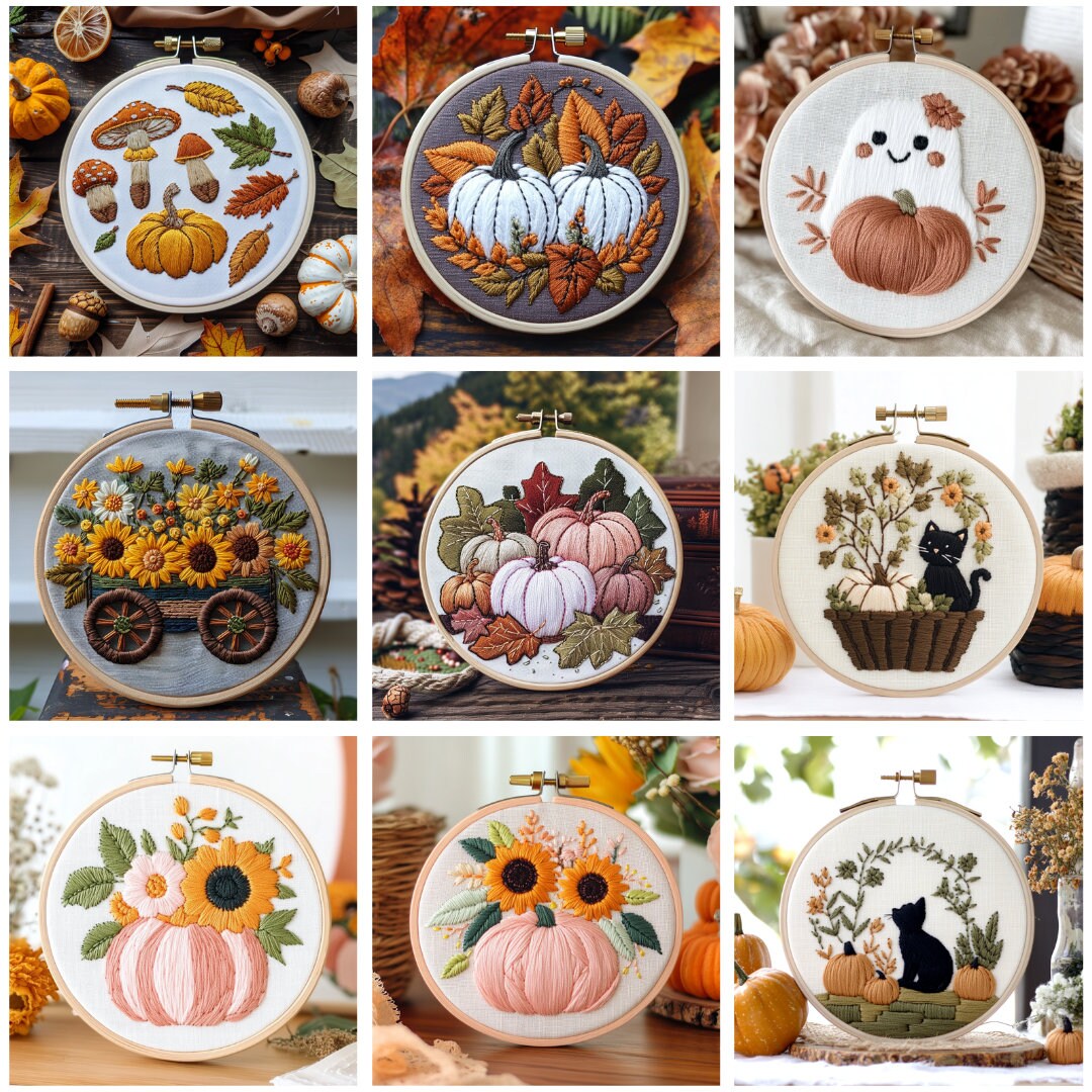 Autumn Hand Embroidery Patterns: Mini Collection, Printable Templates ...